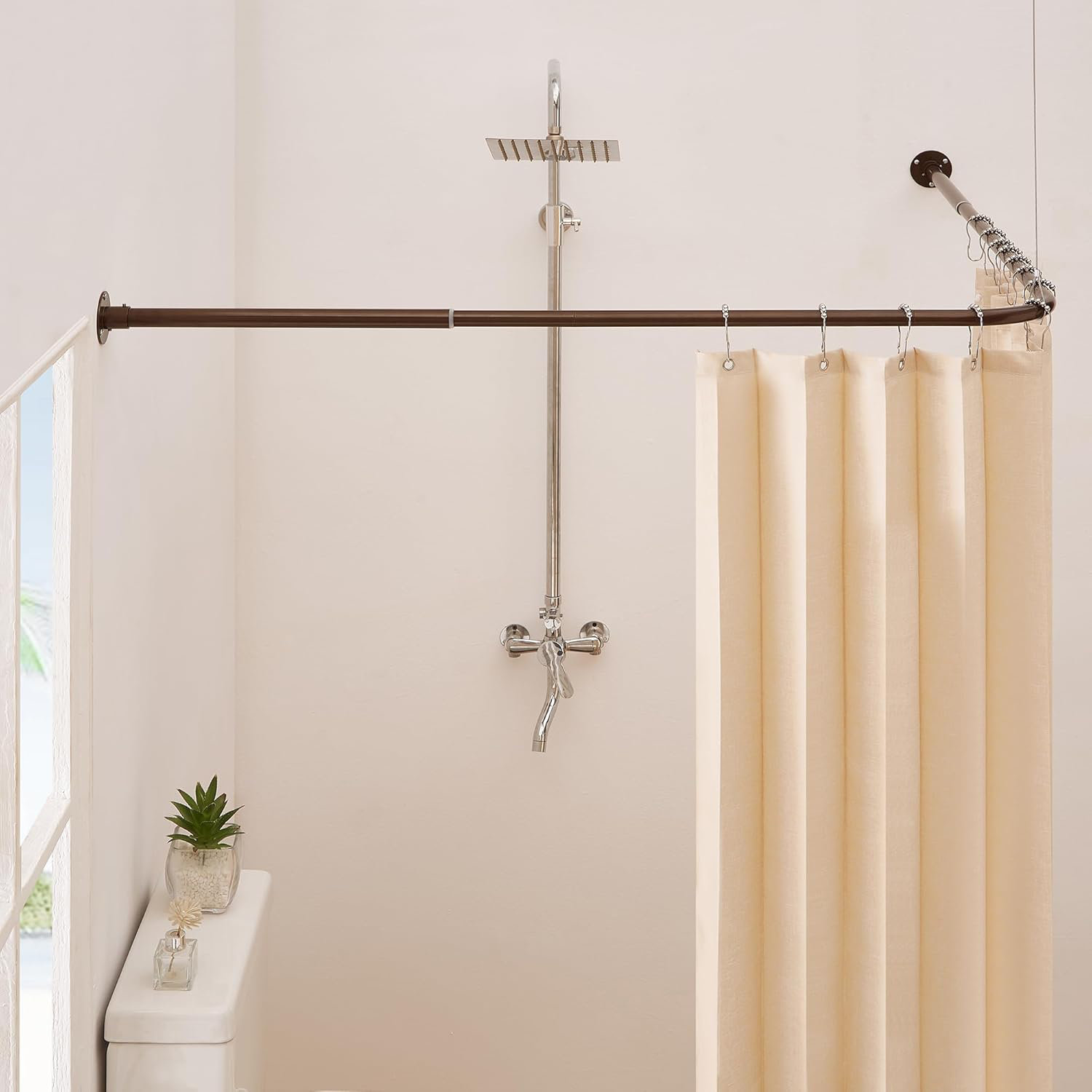 SOLVUR Corner Shower Curtain Rod Coffee [39"-69"] X [55"-85 ...
